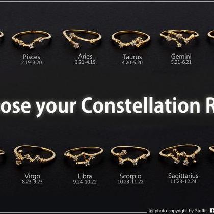 Taurus Ring,gold Or Silver,cz Constellation Ring,zodiac Ring,birth ...
